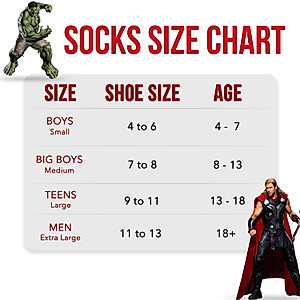 Marvel Legends Socks for Boys & Men, 6-Pack Socks for Men & Boys Socks, Men's Athletic Socks, Athletic Socks for Boys