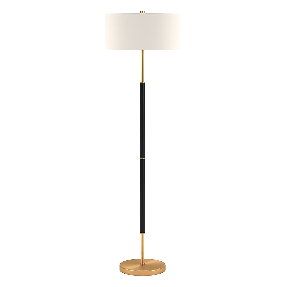 Henn&Hart 2-Light Floor Lamp with Fabric Shade in Matte Black/Brass/White, Floor Lamp for Home Office, Bedroom, Living Room