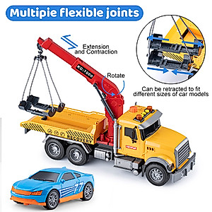 haomsj Big Tow Trucks Toy Trucks with Hook and Car for Boys Pull Back Truck Toys with Light and Sound for Kids (1:18 Plastic Tow Truck)