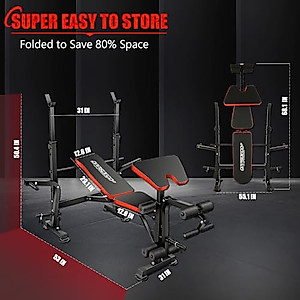 OPPSDECOR 660lbs 6 in 1 Weight Bench Set with Squat Rack, Workout Bench with Leg Extension Preacher Curl Rack Multi-Function Bench Press Set for Home Gym, ZWX1113 New Version Weight Bench