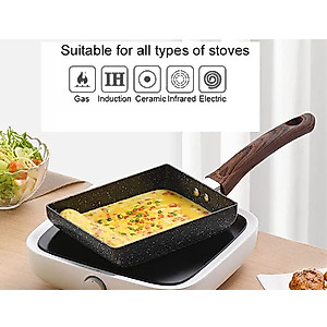 Tamagoyaki Pan Japanese Omelet Pan,Rectangle Maker Frying Pans,Japanese Tamagoyaki Pan with Silicone Brush & Spetula, Egg Pan, Gas Stove and Induction Hob, 7” x 5”,Black