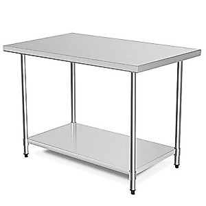Giantex 30"x 48" Stainless Steel Work Table with Shelf Commercial Kitchen Food Prep Table Adjustable Height and Feet