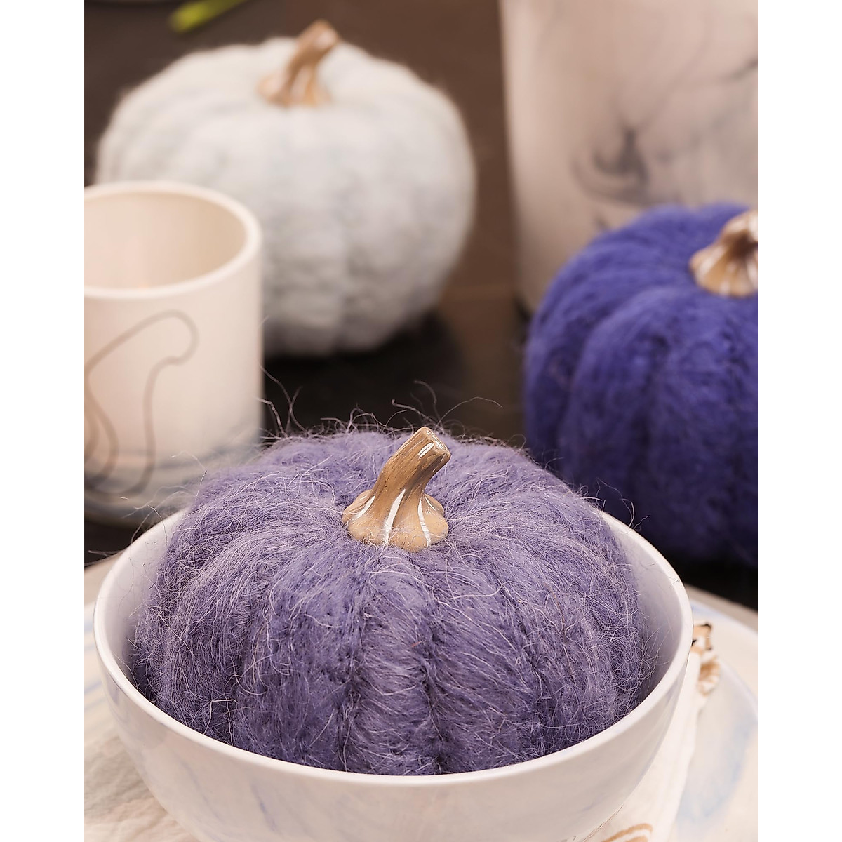 DN DECONATION Thanksgiving Resin Pumpkin Figurines with Wheat Design, 4Pcs Small Fall Pumpkin Statue, Fake Pumpkin Table Centerpiece for Harvest Fall Gift