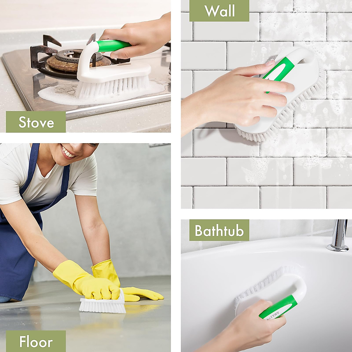 Amazer Scrub Brush Comfort Grip & Flexible Stiff Bristles Heavy Duty for Bathroom Shower Sink Carpet Floor - Pack of 2 (Green+Green)