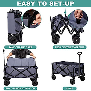 Homgava Collapsible Folding Wagon Cart,Outdoor Beach Wagon,Heavy Duty Garden Cart with All Terrain Wheels,Portable Large Capacity Utility Wagon for Camping Fishing Sports Shopping, Grey