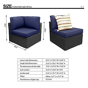 Excited Work Blue 2 Pieces Patio Furniture Sets,Loveseats Patio Sectional Corner Sofa All Weather Wicker Rattan Outdoor Thick Couch Set — Waterproof, Durable,Soft,Ergonomics