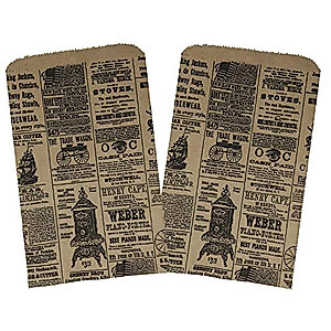 100 6x9 Newspaper Print Paper Kraft Bags,Vintage Style Newsprint Favor Craft Bags (Print ads Will Vary)