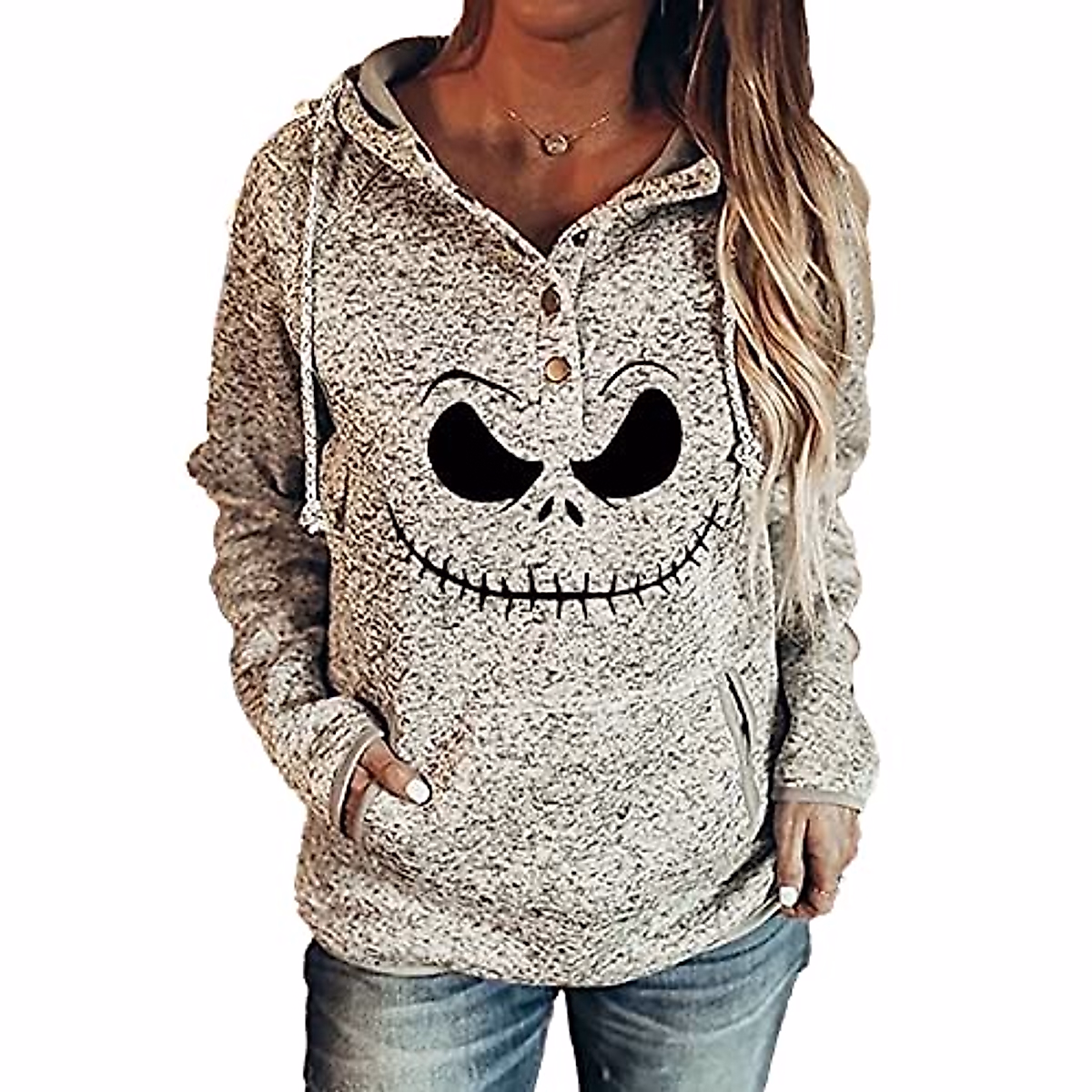 MORCHOY Womens Nightmare Before Christmas Sweatshirt With Pocket, Xmas Jack Skellington Hoodie Sweater Outfits for Women (D-Xmas-white, 3XL)