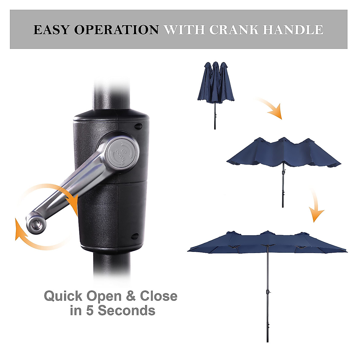 Sophia & William 7 Pieces Patio Dining Furniture with 13 Ft Navy Double-Sided Twin Umbrella, Outdoor Rattan Chairs & Metal Table Set with Cushions and 1.57" Umbrella Hole for Backyard Porch Poolside