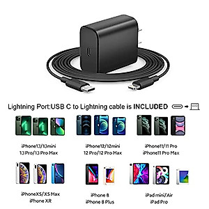iPhone Fast Charger, [Apple MFi Certified] 20W PD USB C Wall Charger Block Power Adapter with 6FT Type C to Lightning Cable Cord for iPhone 14/14 Pro Max/13/13Pro/12/12 Pro Max/11/11Pro/XS/XR/X Black