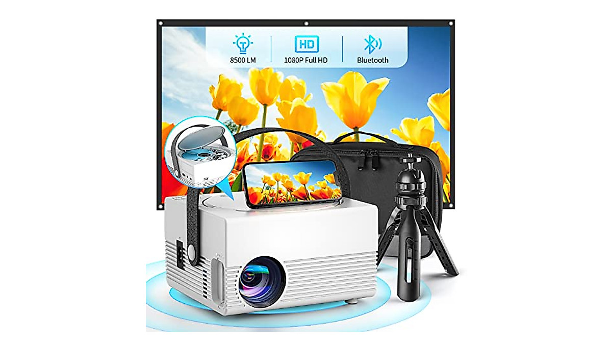 FELEMAN Mini Projector with Built-in DVD & 1080P HD - Portable Home Theater