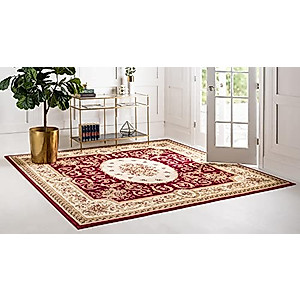 Unique Loom Versailles Collection Traditional Classic Medallion Motif Area Rug (4' 0 x 4' 0 Square, Burgundy/ Ivory)