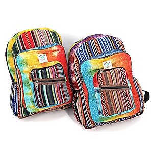 Himalaya Handmade Unique Design Tie Dye 100% Himalaya Hemp Backpack Hippie Backpack Festival Backpack Hiking and Laptop Backpack FAIR 17inch x 11inch x 6.5inch inch / 43 x 28 x 16 cm