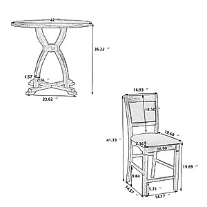 Bellemave Round Dining Set 5-Piece Farmhouse Kitchen Table and Chairs for 4, Wood Round Dining Table Set with Trestle Legs and 4 Upholstered Dining Chairs for Small Place, White Gray