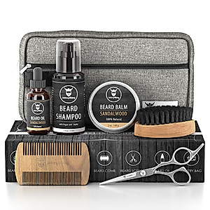 Striking Viking Beard Grooming Kit - Premium Beard Care Products for Men – Beard Shampoo, Beard Oil, Beard Balm Butter, Beard Brush, Wooden Comb, Mustache Scissors, & Toiletry Bag