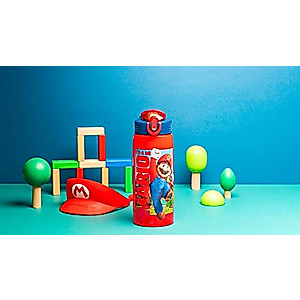 Zak Designs The Super Mario Bros. Movie Water Bottle For School or Travel, 25 oz Durable Plastic Water Bottle With Straw, Handle, and Leak-Proof, Pop-Up Spout Cover (Mario, Toad)