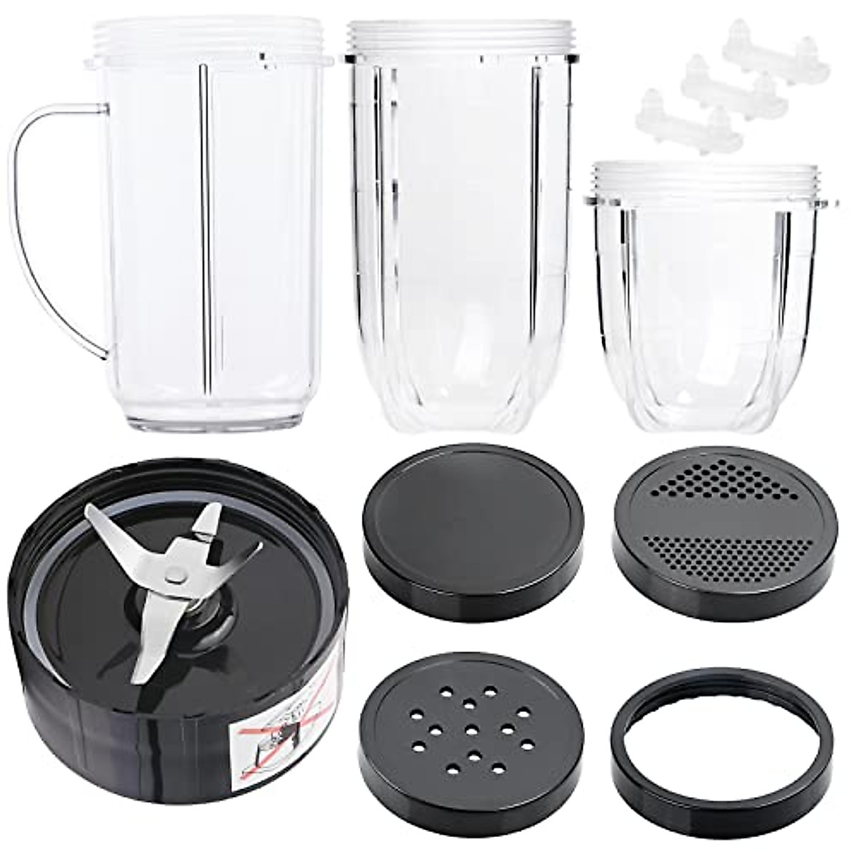11 PCS Blender Replacement Parts Cross Blade 16OZ Replacement Cup with Handle,12OZ Short Cup with Lip Ring and Stay-Fresh Lid Replacement Cups Compatible with Magic Bullet Blender Cups MB1001 Series