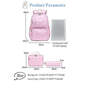 3Pcs Gradient Girls Backpacks Bookbags Set for School with Matching Insulated Lunchbox and Pencil Case