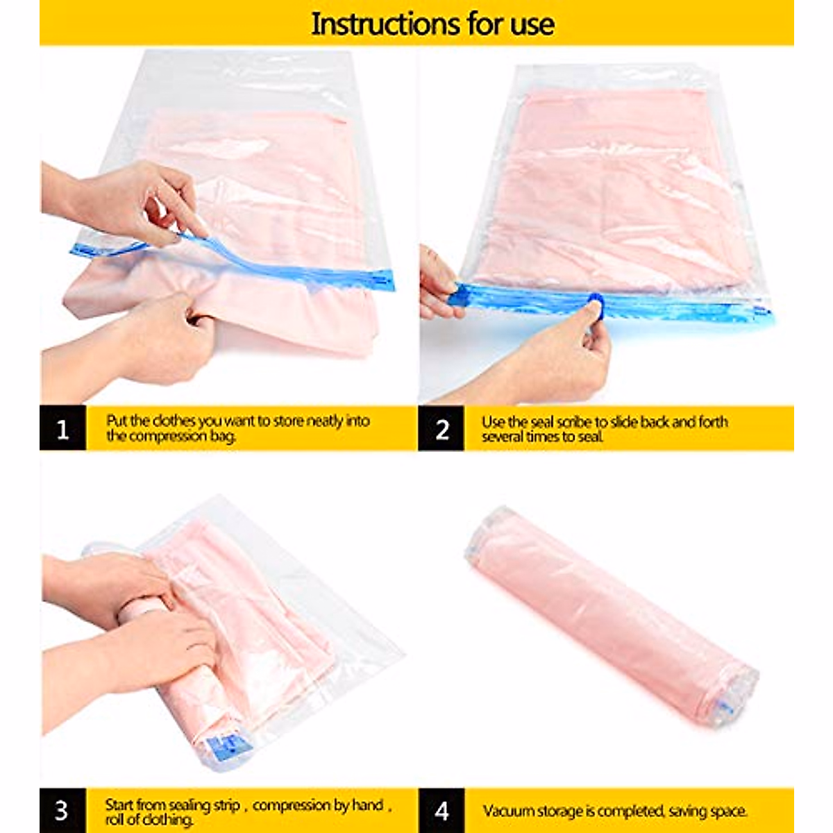 Ranvi 10 Travel Storage Bags for Clothing-Compression Bags for Travel-No Vacuum or Pump Bags-Save Space in Luggage Accessories(Large)