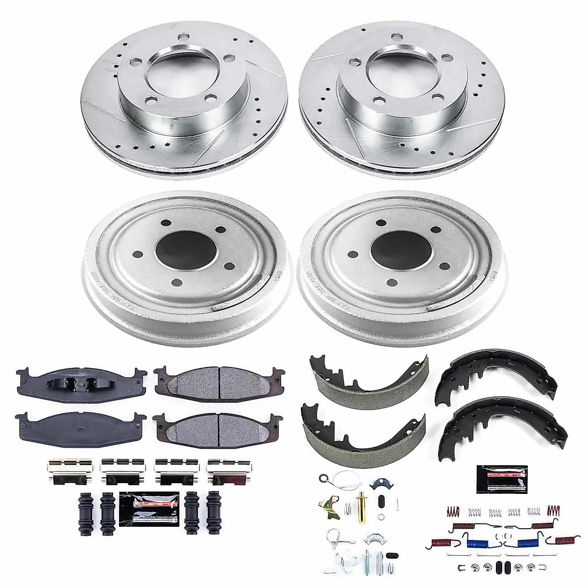 Power Stop K15461DK Z23 Front and Rear Brake Kit-Rotors, Brake Drums & Carbon Ceramic Brake Pads For Ford Bronco 1994-1996 [Model Specific]