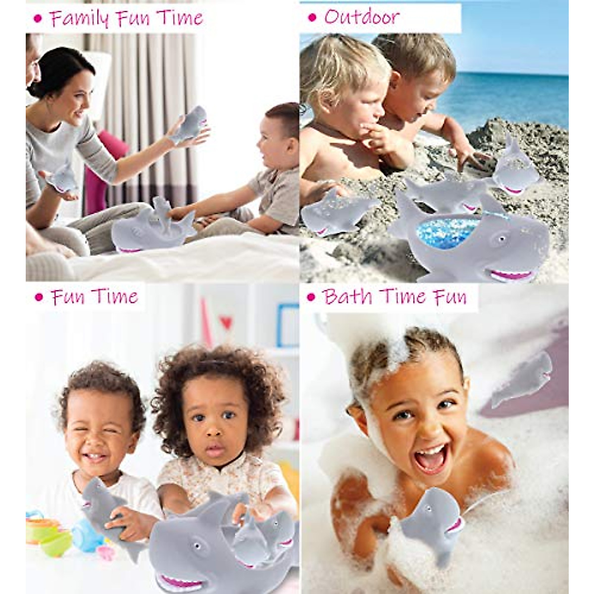 Dollibu Family Animal Bath Squirters 4 Piece Bath Toy Set, Toddler Bath Toys for Bathtime & Water Fun, Girls & Boys Floating Rubber Squirt Toys, Floaty Pool Toys for Toddlers & Kids (Gray)