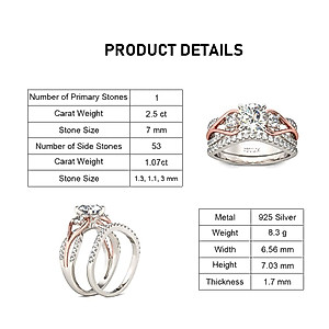 Jeulia Two Tone Rings for Women Rose Gold Three Stone Round Cut Engagement Rings Sterling Silver Halo Bridal Ring Set Anniversary Promise Wedding Ring with Jewelry Gift Box (7)