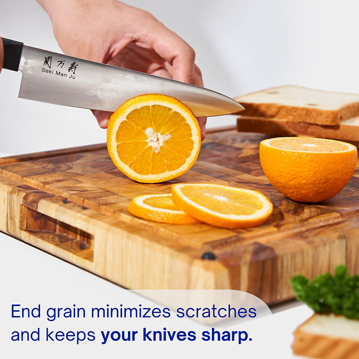 TUSO Butcher Block Cutting Board [17 x 13 x 1.5 inches ] End Grain Teak Wood Cutting Board - Reversible Multipurpose with Non-Slip Feet, Juice Groover, Sorting Compartments and Built-in Handles