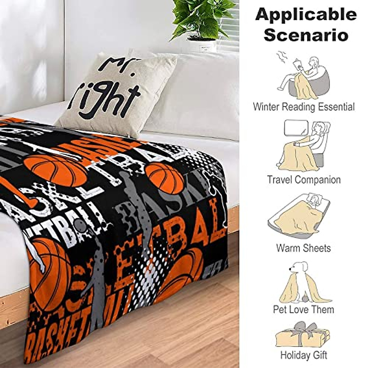 Custom Basketball Blanket Gifts, 50"*60" Flannel Sports Blanket Warm Cozy Soft for Boys Men Basketball Lovers, Throw Blanket for Sofa Couch Bed