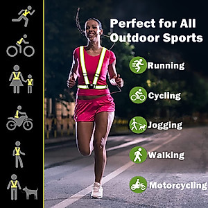 Reflective Vest 2 Pack, High Visibility Reflective Running Gear Safety Vest Straps for Men Women Kids for Night Running Walking Cycling (Green)