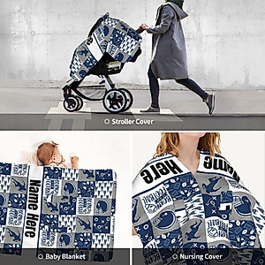 Personalized Baby Car Seat Canopy for Babies with Name, Custom Car Seat Covers for Boys, Infant Opening Minky Nursing Breastfeeding Stroller Cover Carseat Canopies for Newborn (Football Theme)