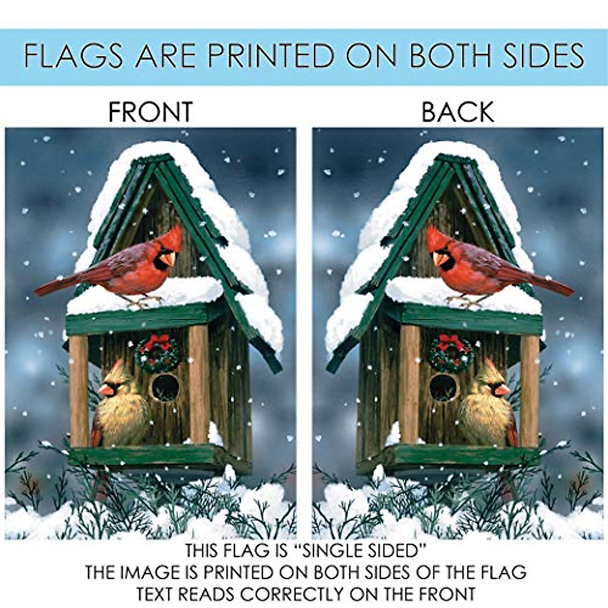 Toland Home Garden 100558 Cardinals In Snow Winter Flag 28x40 Inch Double Sided Winter Garden Flag for Outdoor House Flag Yard Decoration