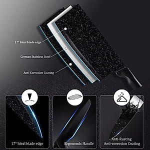 Knife Set, 17 Pcs Kitchen Knife Set, Chef Knife Block Set, German Stainless Steel Cooking Knife Set & Acrylic Stand, Kitchen Scissors, 6 Steak Knives