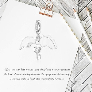 FOREVER QUEEN I Love You Charm Key to My Heart Dangle Charm 925 Silver Open Close Angel Wings Pendant Charm fit Bracelet Necklace Valentine's Day Xmas Gift BJ09086 (Key to My Heart Dangle Charm)