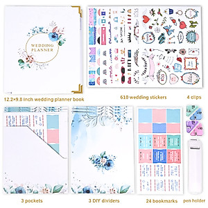Wedding Planner Book and Organizer for the Bride, Wedding Planning Binder, Engagement & Fiance Gifts for Her, Bride To Be gifts, Wedding Stickers kit