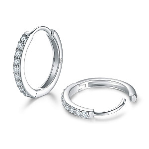 Sterling Silver Hoop Earrings | Sterling Silver Stud Earrings for Women - 6 Pairs Hypoallergenic Tiny Cubic Zirconia Stud Earrings Set & Cartilage Earring Hoops