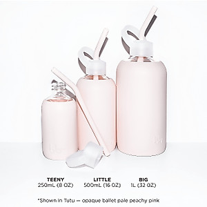 bkr Little Tutu Sip Kit Bundle - 16 oz/500ml Smooth Glass Water Bottle with Removable Silicone Sleeve and Carrying Loop + Set of 3 Soft Silicone Angled Straws + Straw Cap - Ballet Pale Peachy Pink