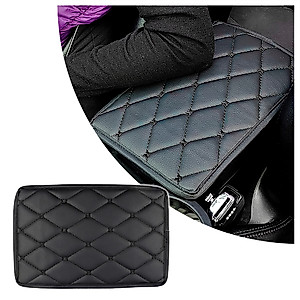 Four-Season Universal Leather Car Center Console Cover with Check Design Car Interior Accessories,Comfortable Center Armrest Pad,Prevents Scratches on Center Console for Truck,Car,SUV (Black)