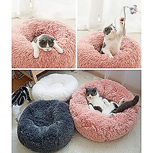Gavenia Cat Beds for Indoor Cats -20’’x20’’Washable Donut Cat and Dog Bed,Soft Plush Pet Cushion,Waterproof Bottom,Fluffy Dog and Cat Calming and Self Warming Bed for Sleep Improvement,Light Pink