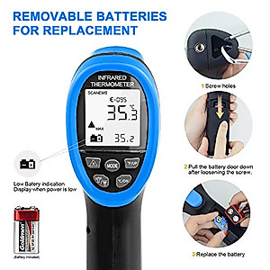 HOLDPEAK HP-985B Infrared Thermometer Non-Contact, -58℉~2480℉ (-50℃～1360℃), Dual Laser Digital IR Thermometer Gun with Adjustable Emissivity for Forge Melting Furnace Kilns Industry 【NOT for Human】