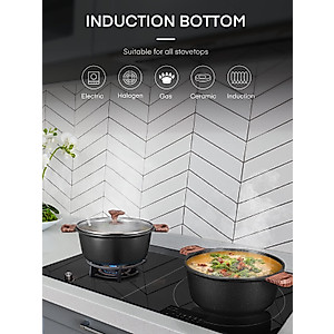 D.Perlla Stock Pot 6-Quart With Glass Lid, Nonstick Granite Aluminum Soup Pot, PFOA free, Dishwasher Safe and Oven Safe Cooking Pot, Induction Pot Compatible with all Stoves, Large Capacity for Stock