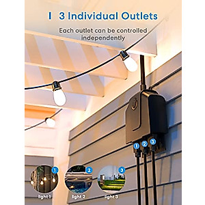 Outdoor Smart Plug, meross Outdoor Wi-Fi Outlet with 3 Sockets Independently Compatible with Alexa, Google Home and SmartThings, IP44 Waterproof, Voice & Remote Control,Timer, FCC and ETL Certified