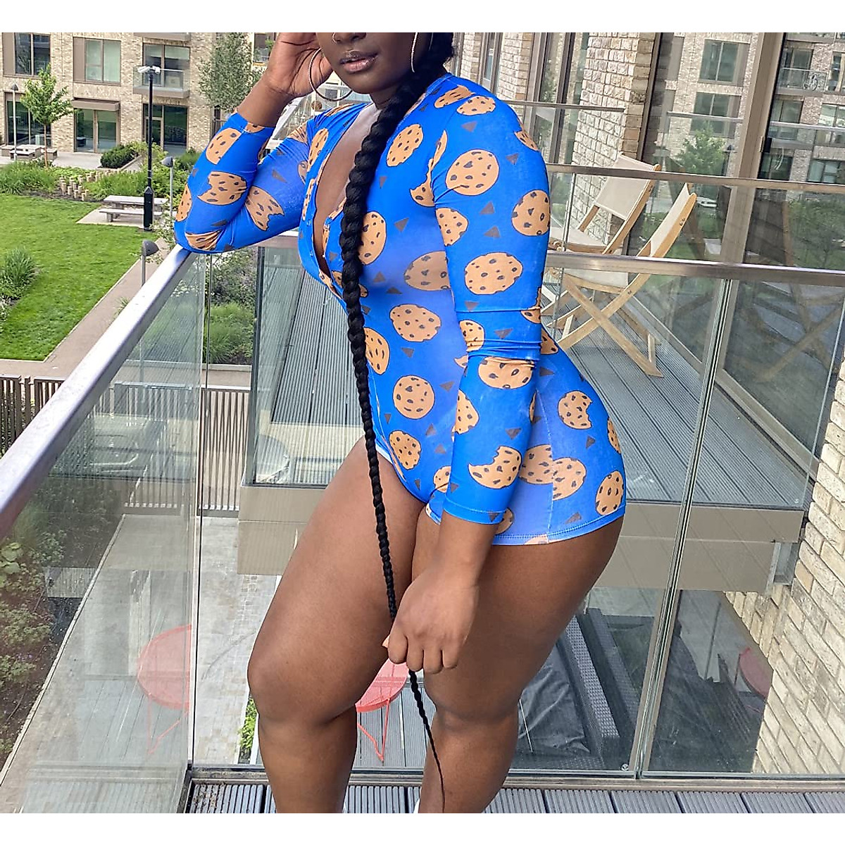 MissShorthair Onesies Women Sexy, Cute Onesie Pajamas for Women Long Sleeve Cookie Monster X-Large