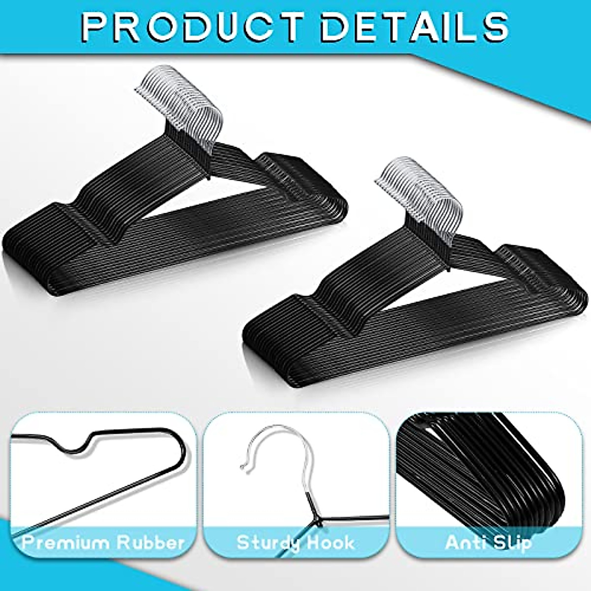 60 Pieces Metal Clothes Hangers Pants Hangers Non Slip Heavy Duty Hangers Open Ended Rubber Metal Jeans Hangers for Clothes Pants Trouser Slacks Jeans Blanket