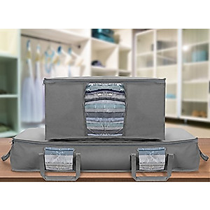 Sorbus Foldable Storage Bag Organizer Set, Large Clear Window & Carry Handles, Great for Clothes, Blankets, Closets, Bedrooms, and More (Gray)