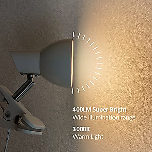 TOPMB LED Clip on lamp,5W Super Bright Reading Light, 330° Rotation Small Lamp with Clamp on Desk/Table/Bed Headboard/Cupboard Home Lighting, Modern and Save Space Illumination Powerful Lamp White