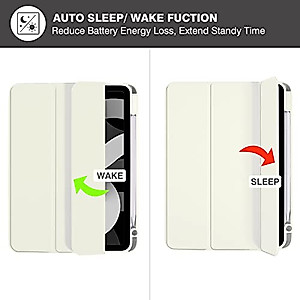 iPad Air 5/4 Case, iPad Air 5th/4th Gen Case for 10.9 Inch 2022/2020 Model, Auto Wake/Sleep Cover, Protective Cover with Pencil Holder, Clear Transparent Back Shell, Smart Trifold Stand (White)