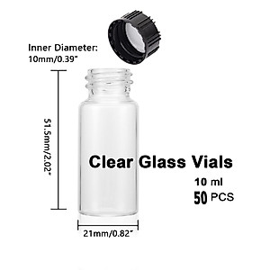 Clear Glass Vials with Screwcap Empty Vials Bottles Liquid Sampling Sample Glass Bottles for Travel (50 pcs 10 ml)