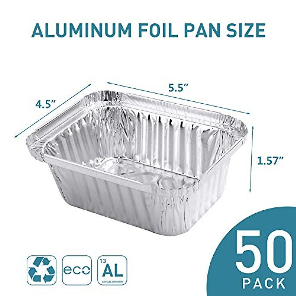 XIAFEI 1LB Aluminum Pans with Clear Lids (50PACK)，Foil Pans - to Go Food Containers，Recyclable Aluminum Foil with Strong Seal for Freshness & Spill Resistance- 5.5"x 4.5"x 1.57"