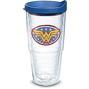 Tervis Wonder Woman Tumbler with Emblem and Blue Lid 24oz, Clear