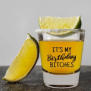 LitGifts Its My Birthday Shot Glass, 21st Birthday Gifts for Her, 21st Birthday Shot Glass for Her, Birthday Glasses for Women, 1.75 Ounce Shot Glass in Black, Small